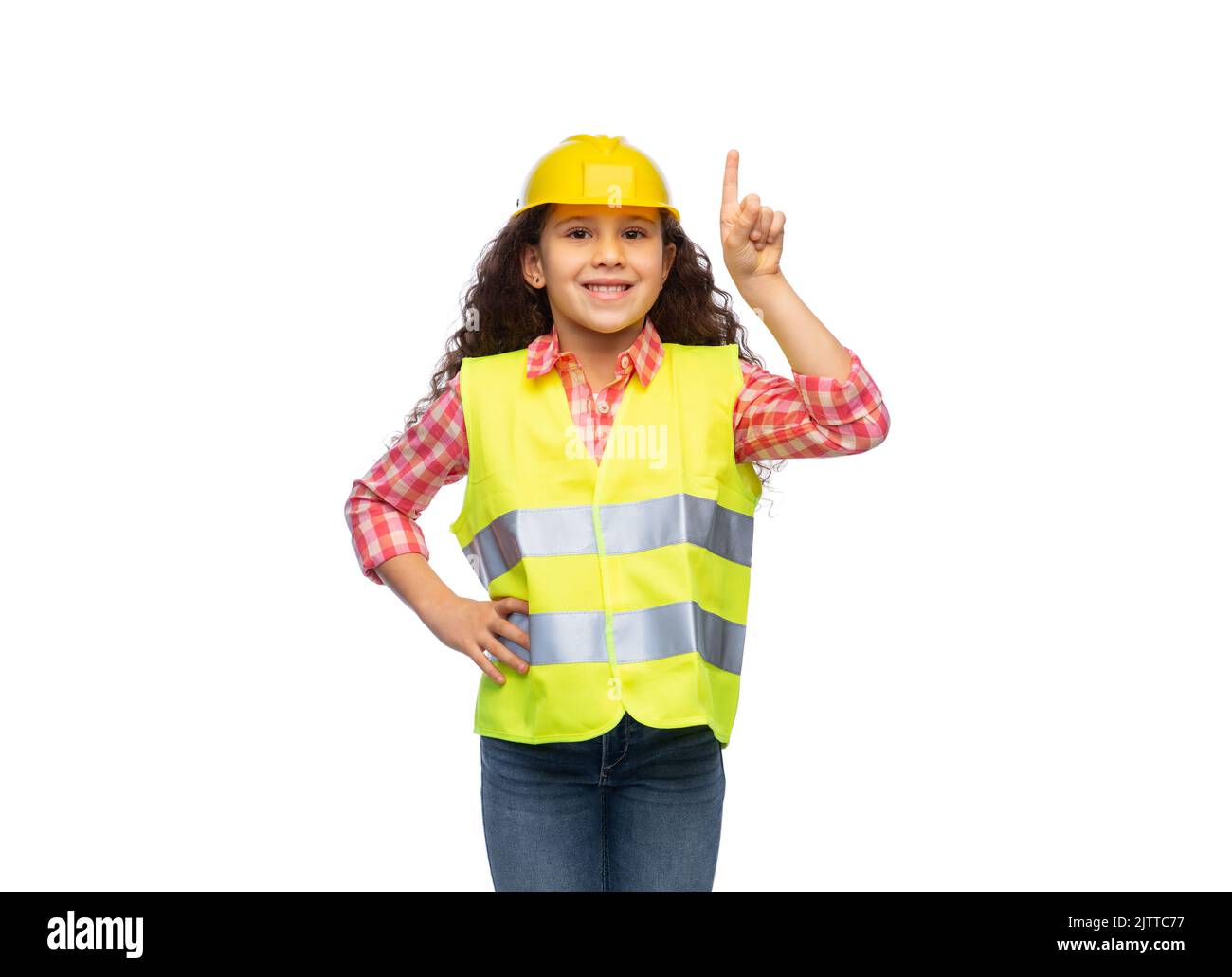 little girl in construction helmet and safety vest Stock Photo - Alamy