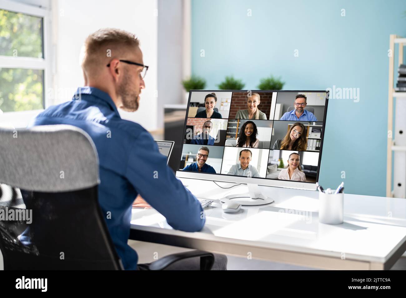 Virtual Business Presentation Or Videoconferencing On Computer Screen ...