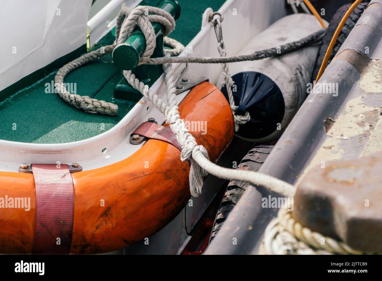 Partial view of a boat at the harbour Stock Photo - Alamy