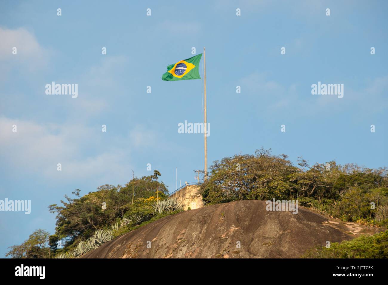 Brazil waving flag on blue hi-res stock photography and images - Alamy