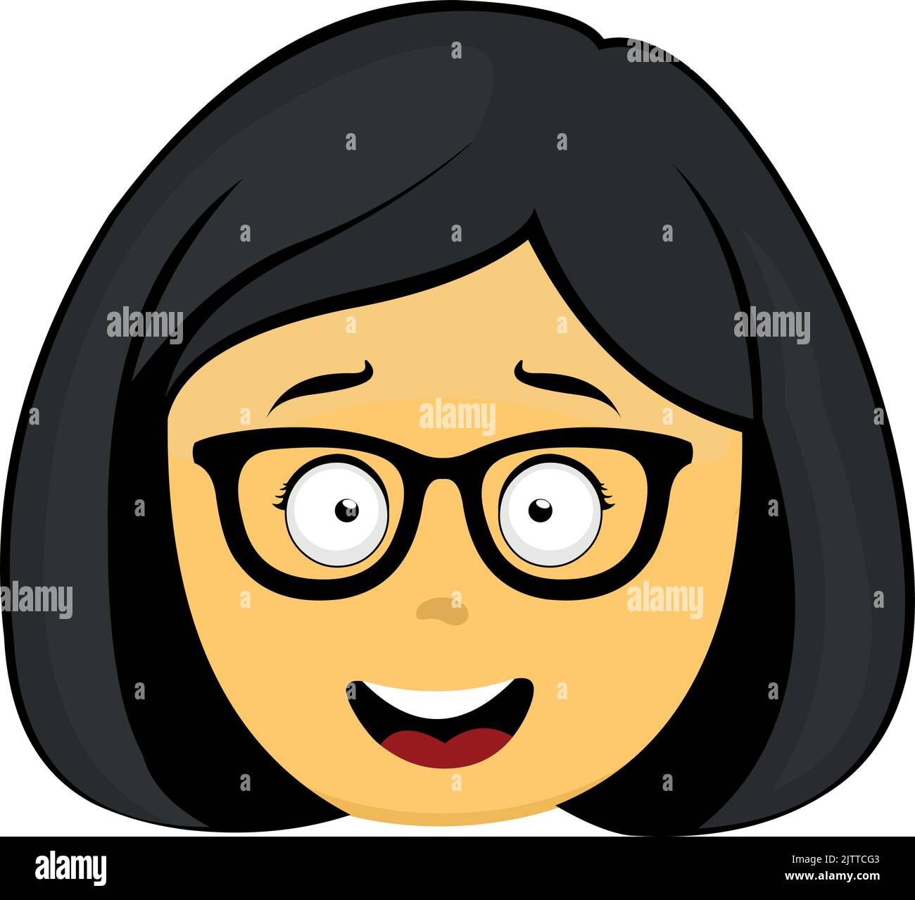 Vector emoticon illustration of a yellow cartoon woman face with a ...
