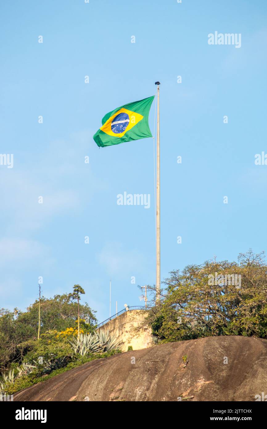 Brazil flag on top of the rudder stone in Rio de Janeiro Brazil Stock ...