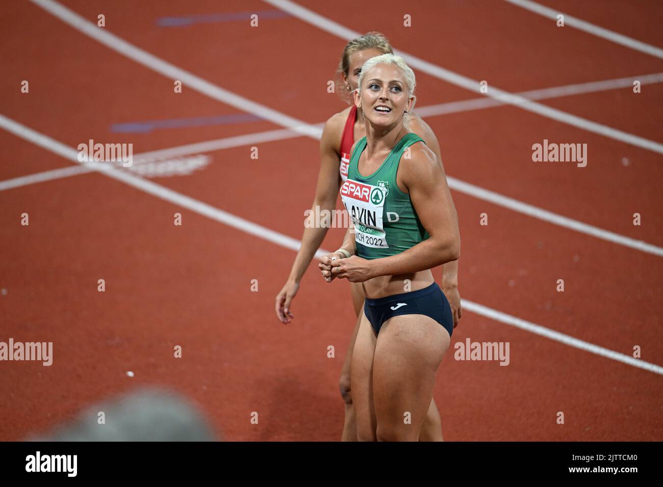Sarah Lavin participating in the 100 meters hurdles of the European ...