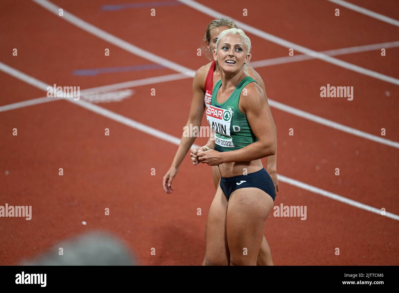Sarah Lavin participating in the 100 meters hurdles of the European ...