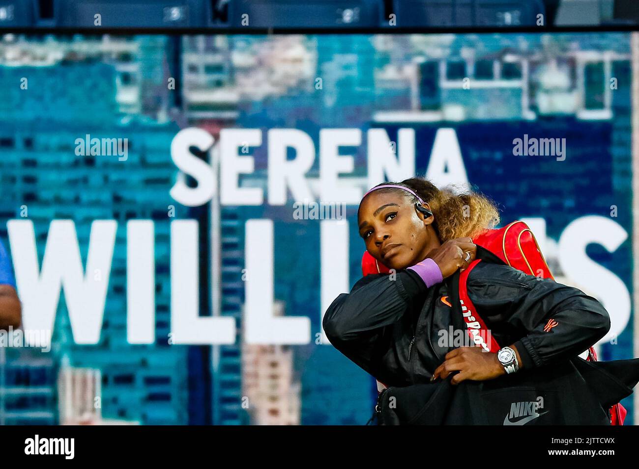 Serena Williams playing against Wang Qiang and setting her 100th US ...