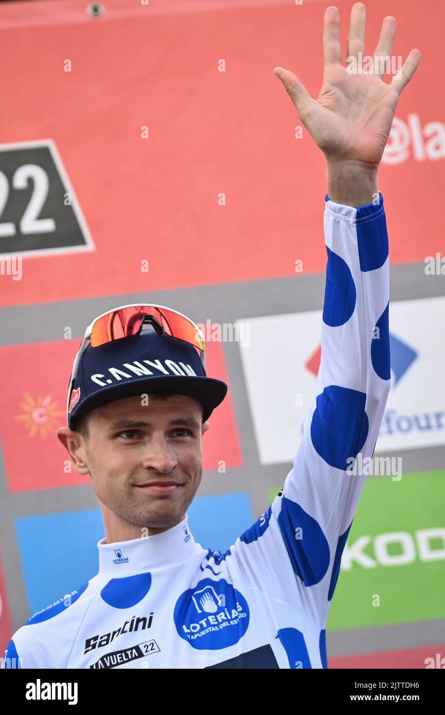 Australian Jay Vine of Alpecin-Fenix celebrates on the podium in the ...
