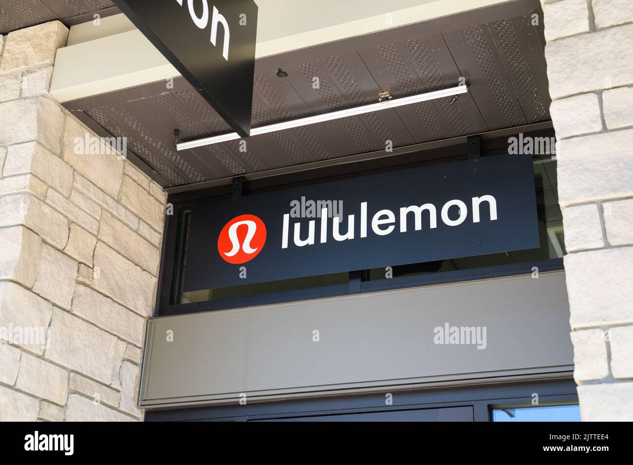 Bellingham, WA, USA - August 30, 2022; Sign over entrance to Lululemon ...