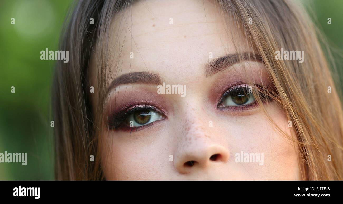 Contemplative girl face thinking. Pensive young millennial woman ...