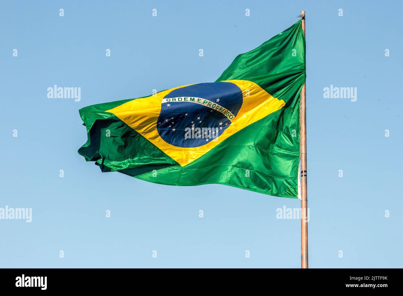 Flag of Brazil outdoors in Rio de Janeiro Stock Photo - Alamy