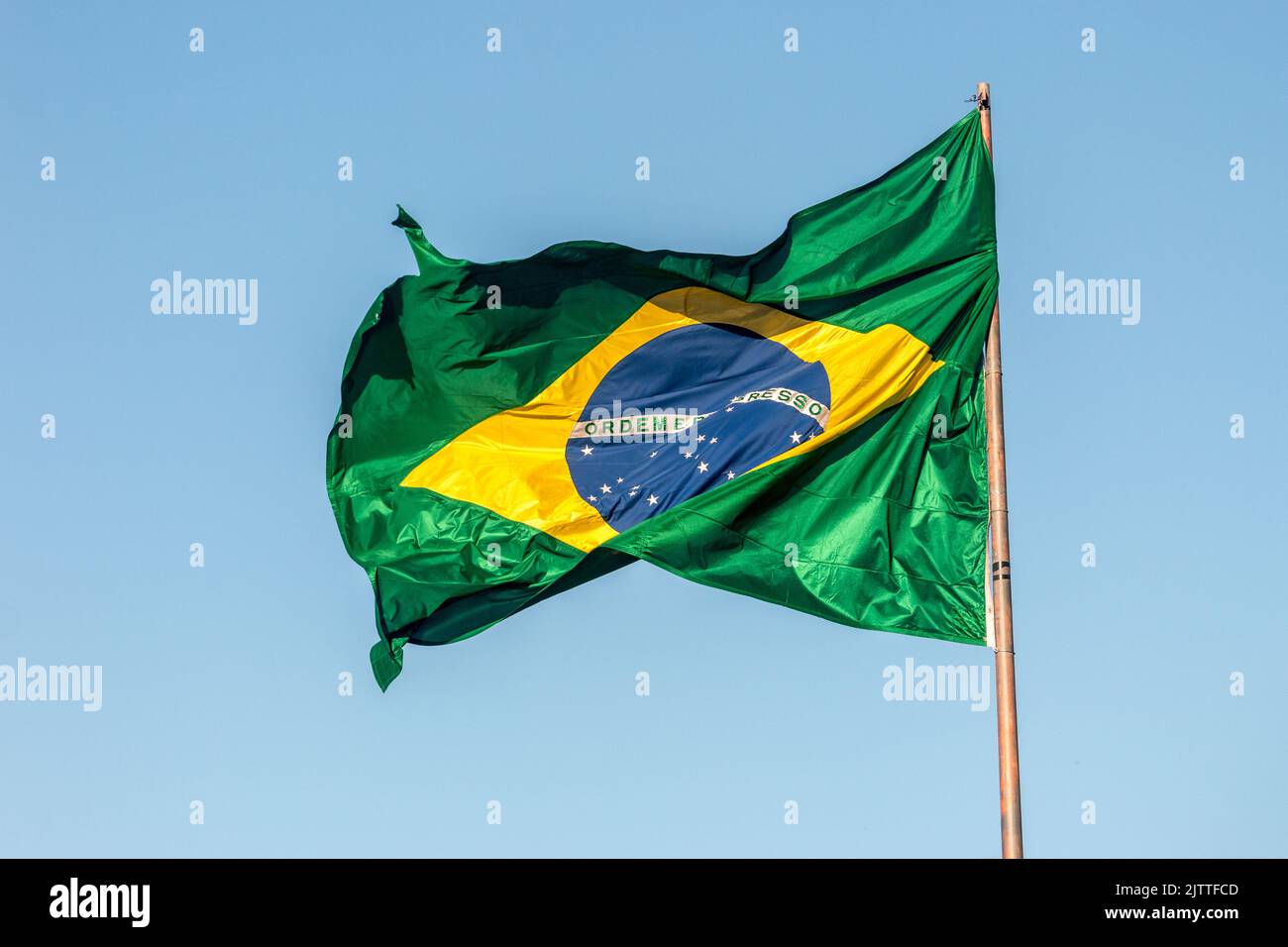 Flag of Brazil outdoors in Rio de Janeiro Stock Photo - Alamy