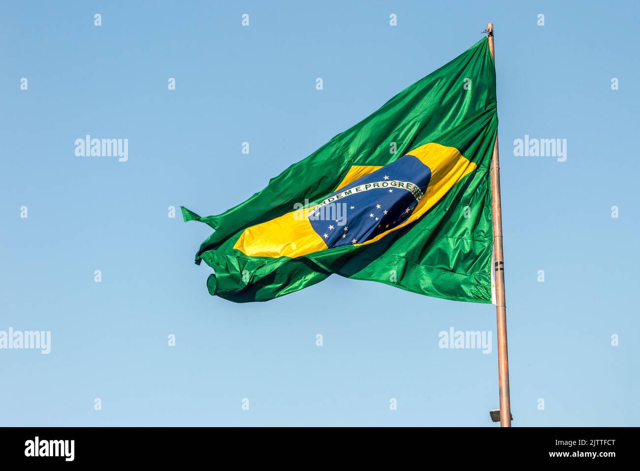 Flag of Brazil outdoors in Rio de Janeiro Stock Photo - Alamy