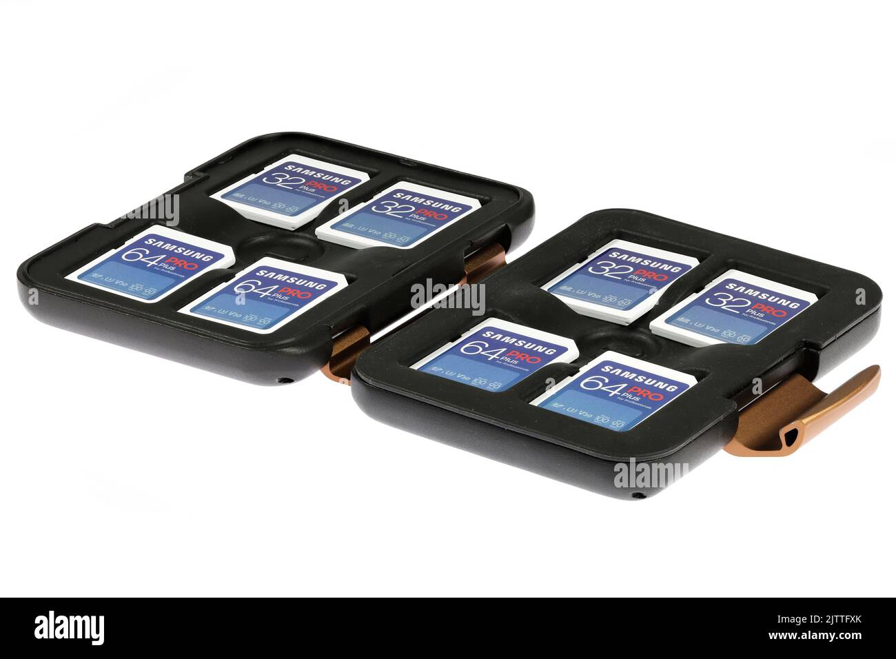 32 and 64 GB Samsung Pro Plus SD cards in PolarPro Slate case isolated ...