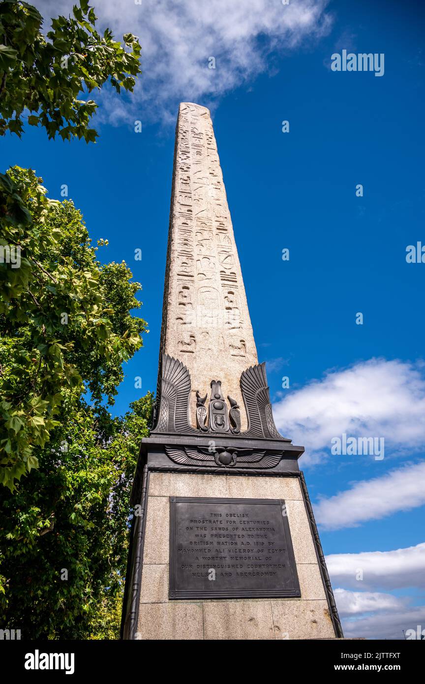 Ancient granite Cleopatra's Needle Egyptian obelisk with Egyptian ...
