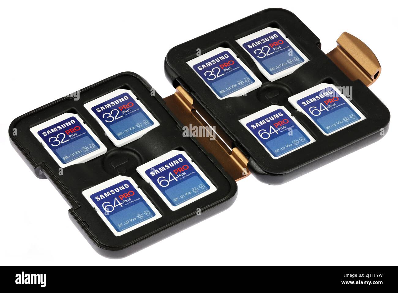32 and 64 GB Samsung Pro Plus SD cards in PolarPro Slate case isolated ...