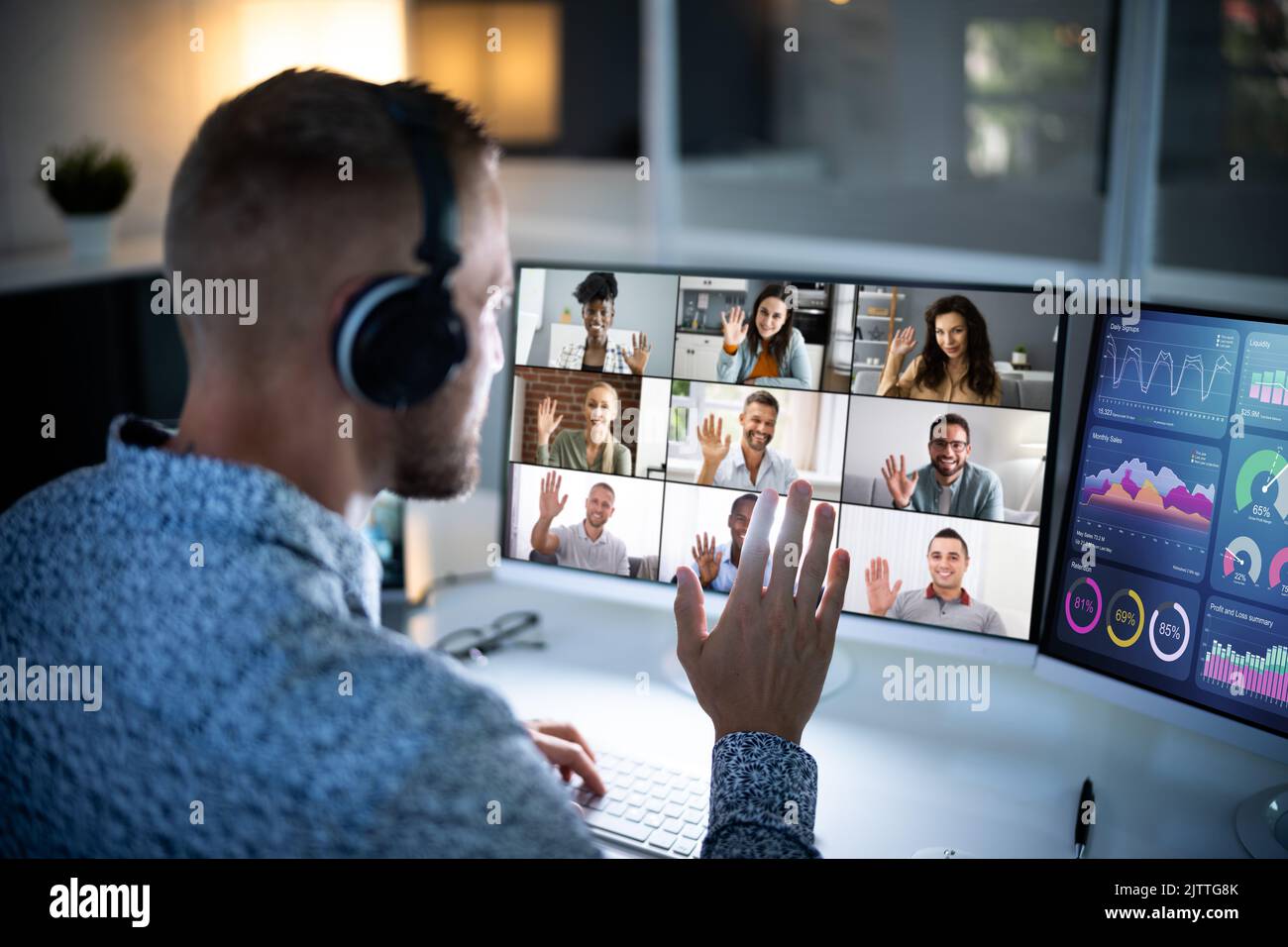 Digital Online Video Conference Webinar On Computer Stock Photo - Alamy