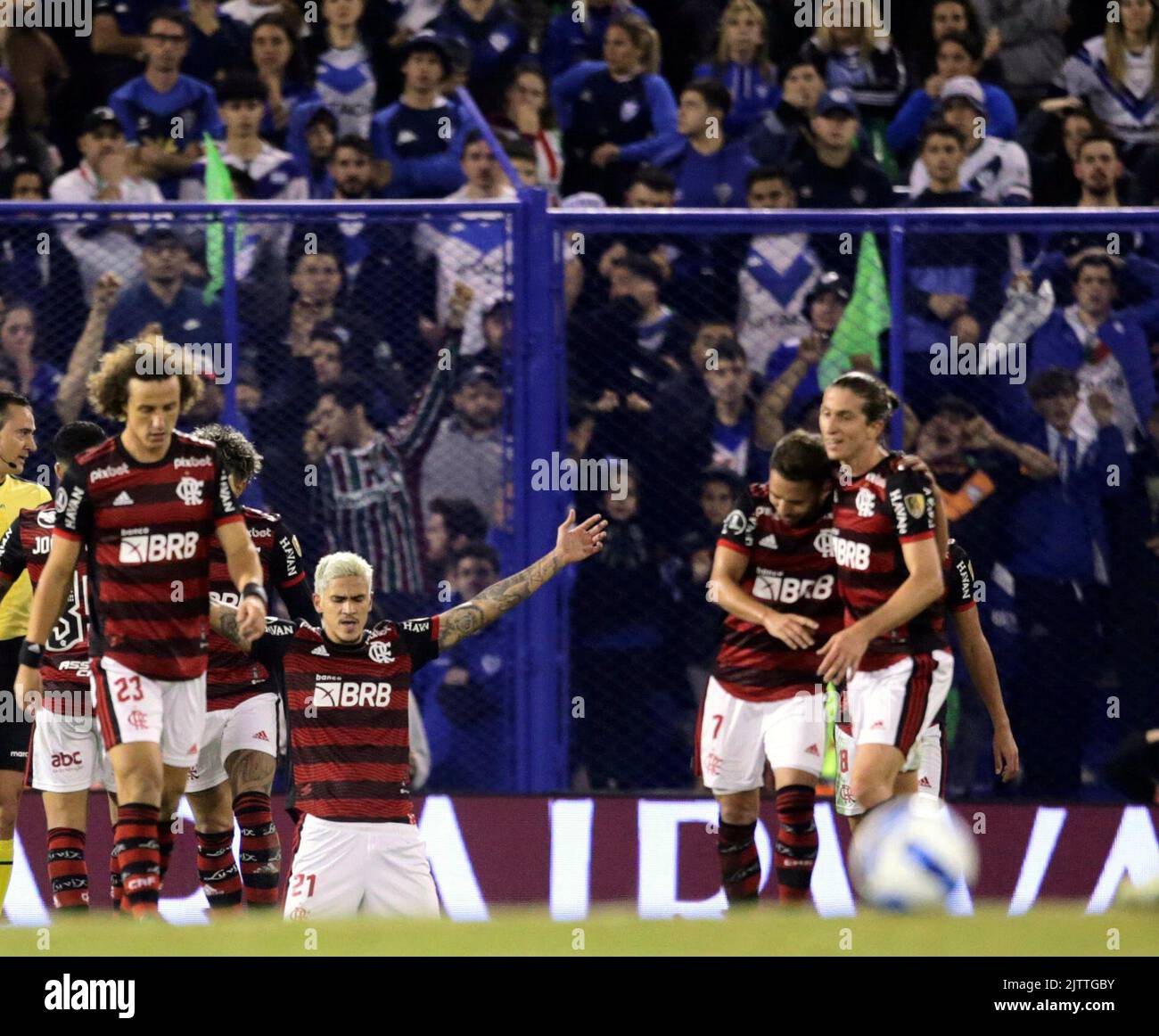 31st August 2022. José Amalfitani Stadium, Liniers, Buenos Aires, Argentina; Pedro of Flamengo ...