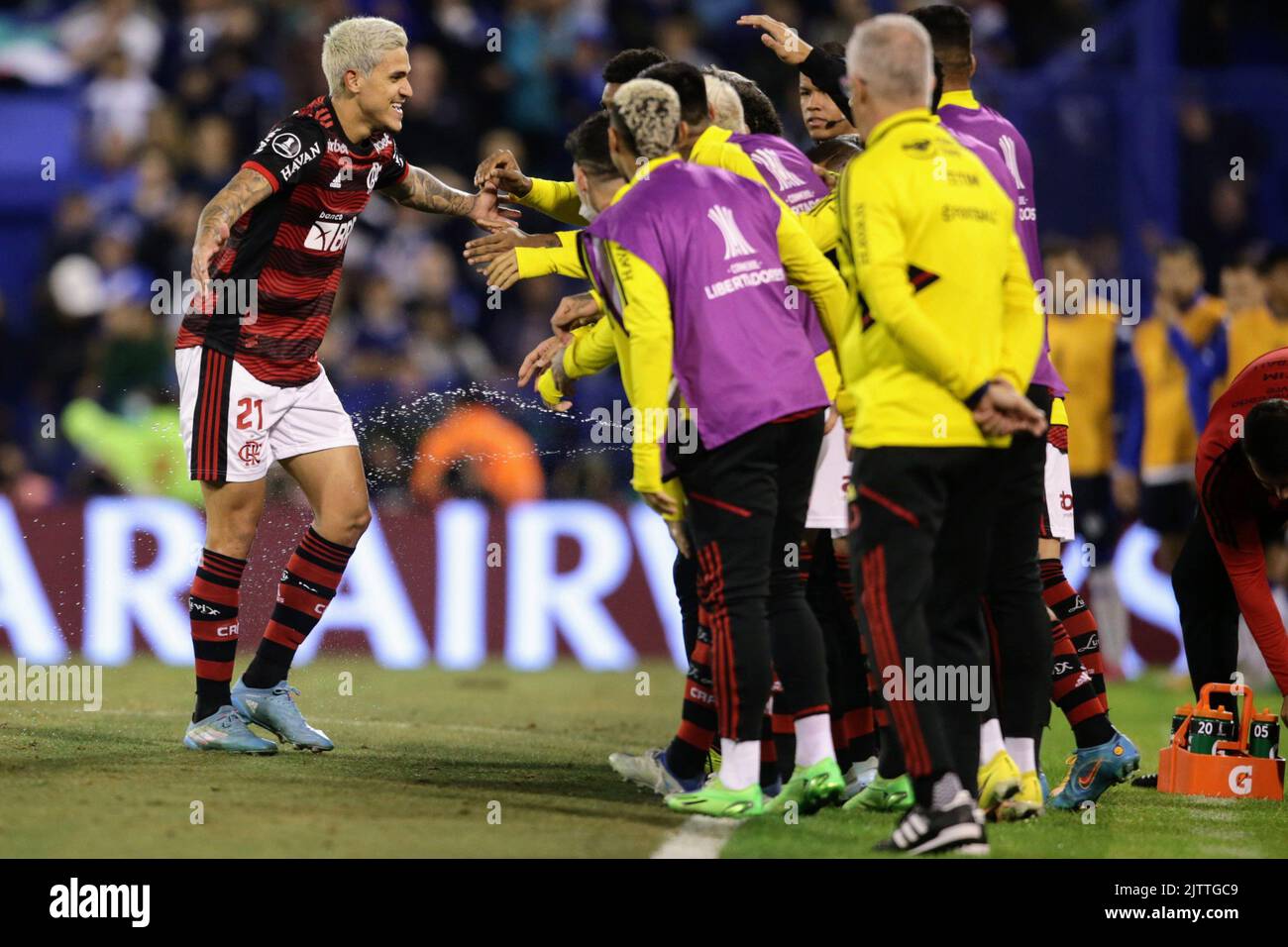 31st August 2022. José Amalfitani Stadium, Liniers, Buenos Aires, Argentina; Pedro of Flamengo ...