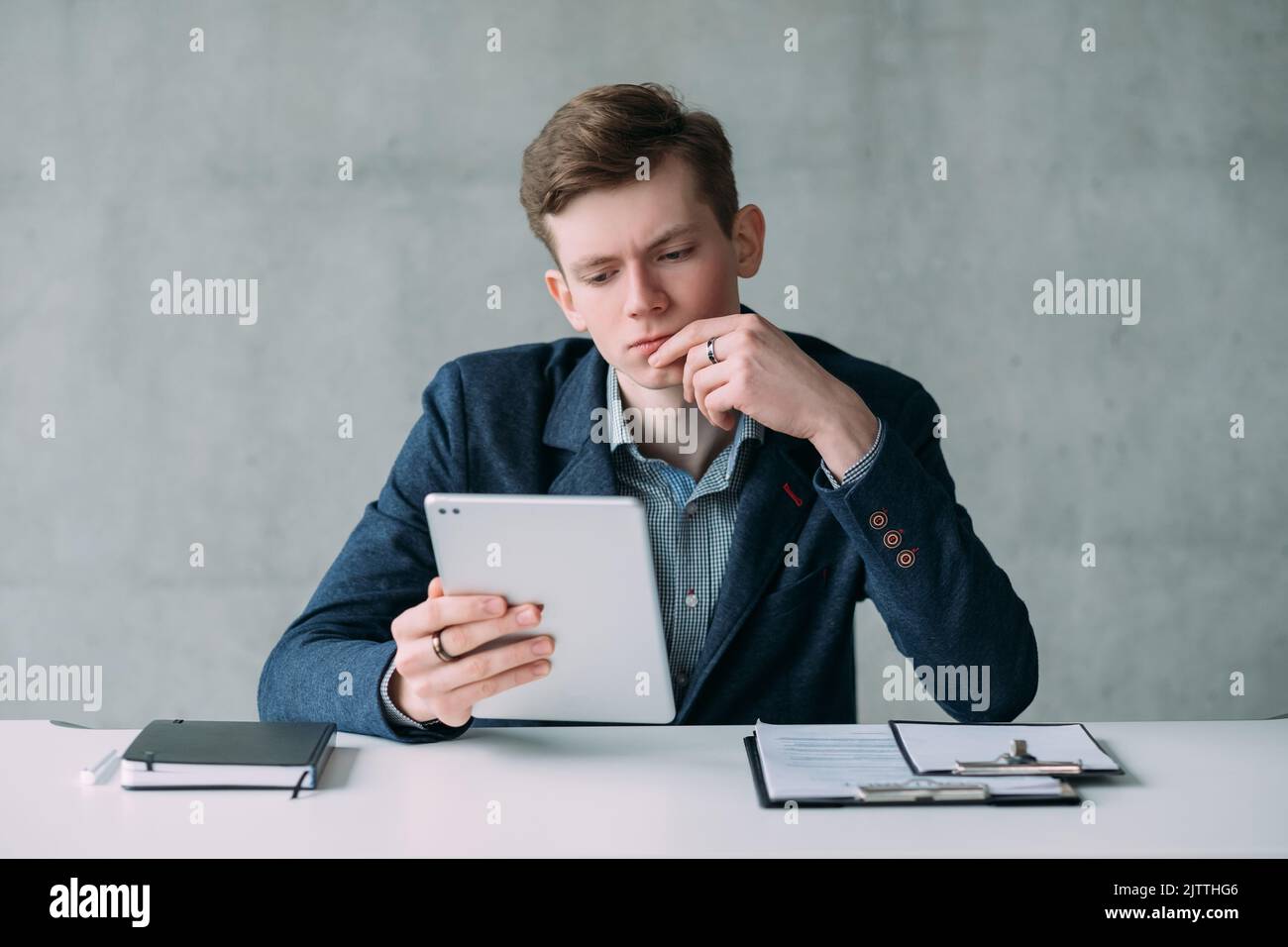 young hr manager concerned facial expression Stock Photo - Alamy