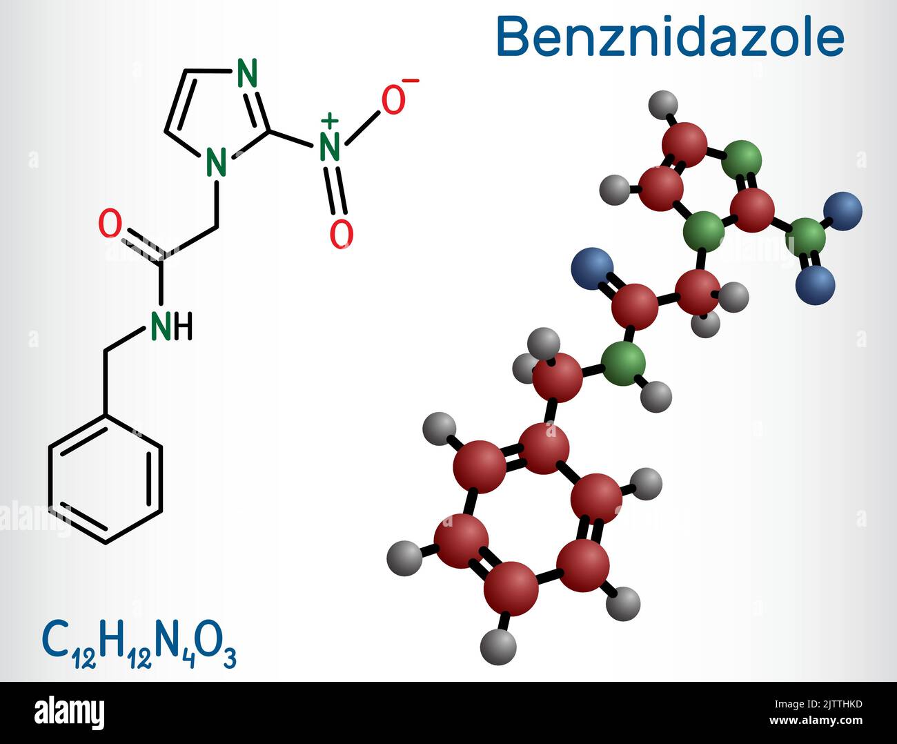 Benznidazole molecule. It is antiparasitic drug used in the treatment of Chagas disease ...