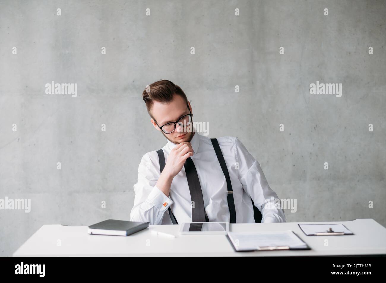 troubled business man thoughtful focused solution Stock Photo - Alamy