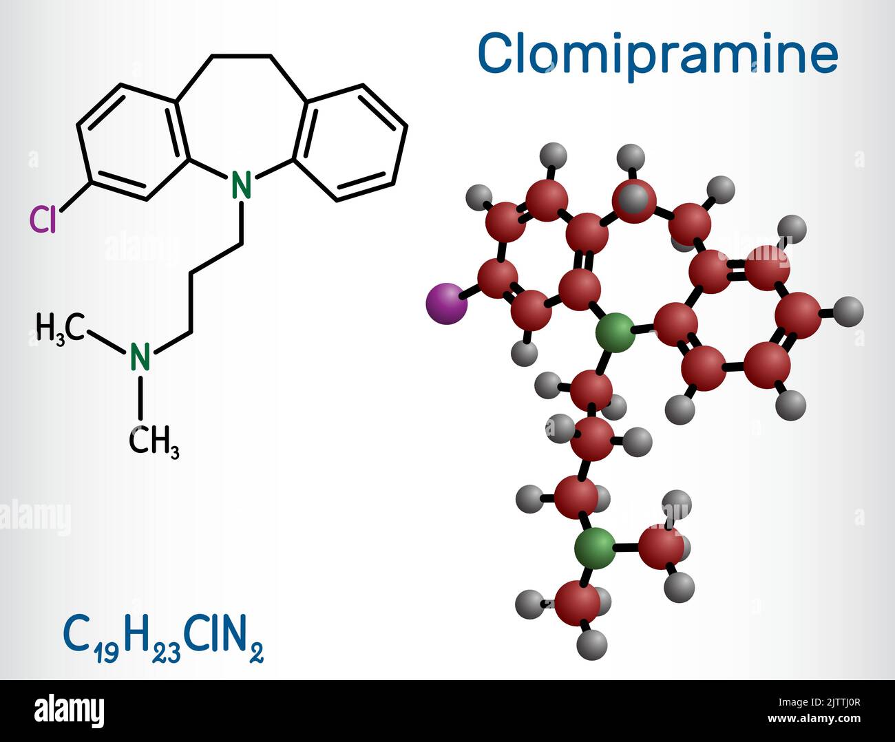 Clomipramine molecule. It is tricyclic antidepressant used in the ...