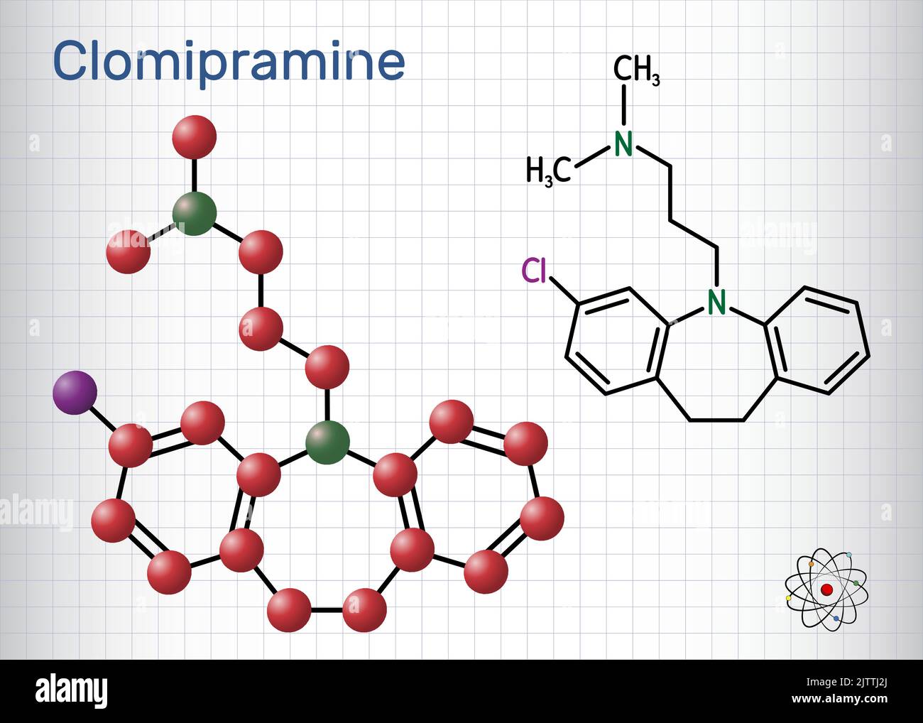 Clomipramine molecule. It is tricyclic antidepressant used in the ...