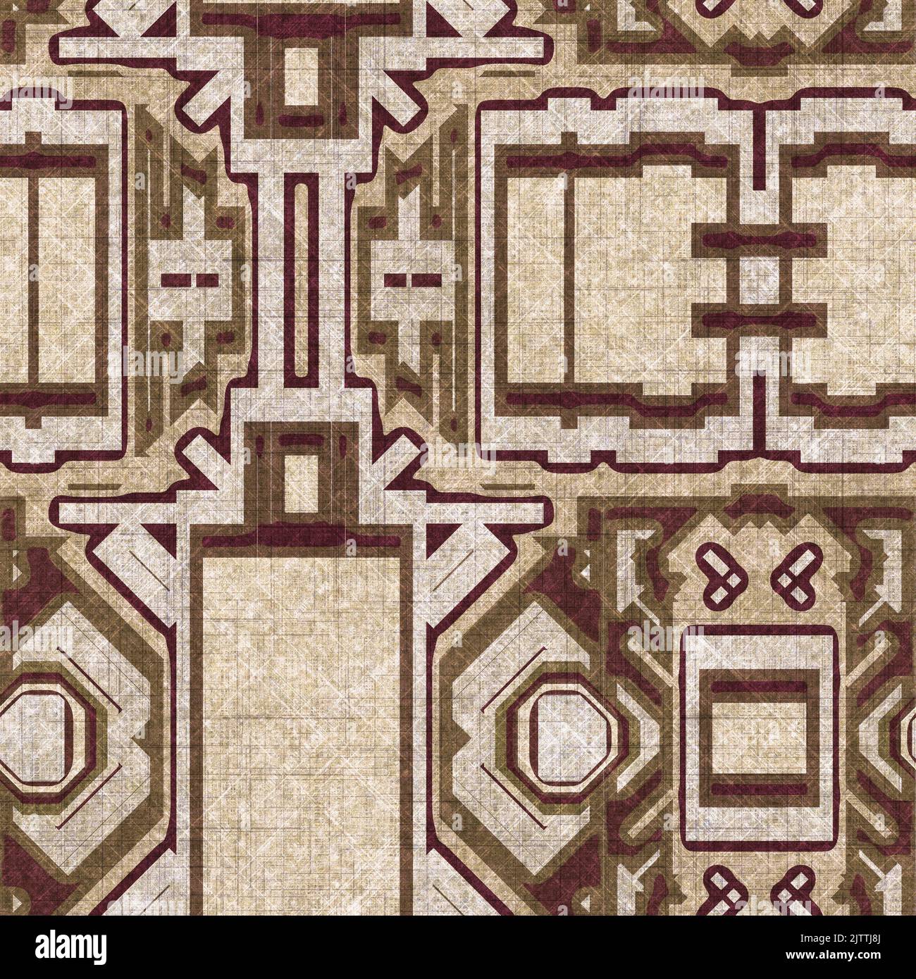 Sepia brown geometric canvas effect seamless texture. Material geo ...