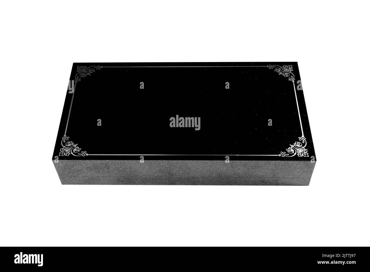 A beautiful silver patterned black box isolated on a white background ...