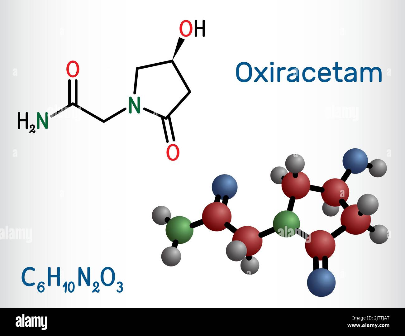 Oxiracetam molecule. It is is a nootropic drug of the racetam family ...