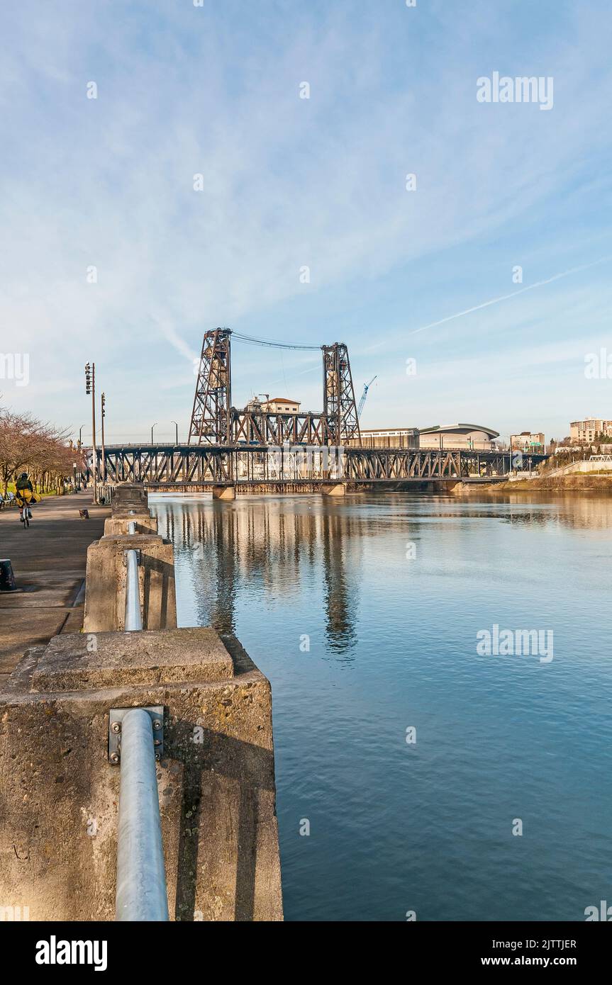 The "Steel Bridge" as viewed from the south from the riverfront walkway ...