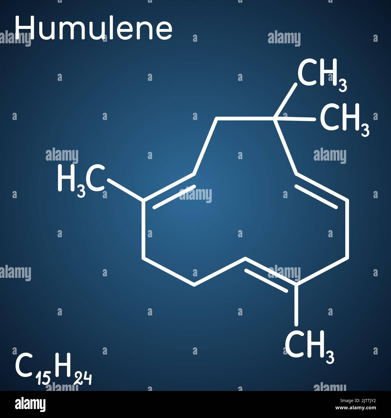 Humulene, alpha-humulene or ?-caryophyllene molecule. It is component ...