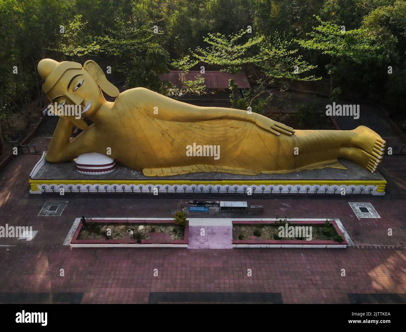 Aerial view of a 100 feet high statue of Gautama Buddha. It is located ...