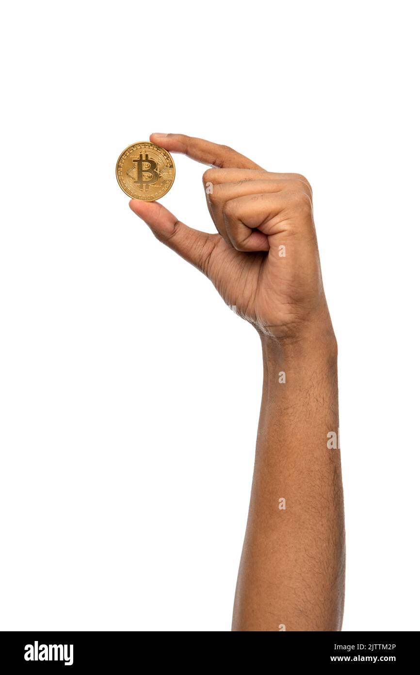 Close up golden bitcoin coin Cut Out Stock Images & Pictures - Alamy