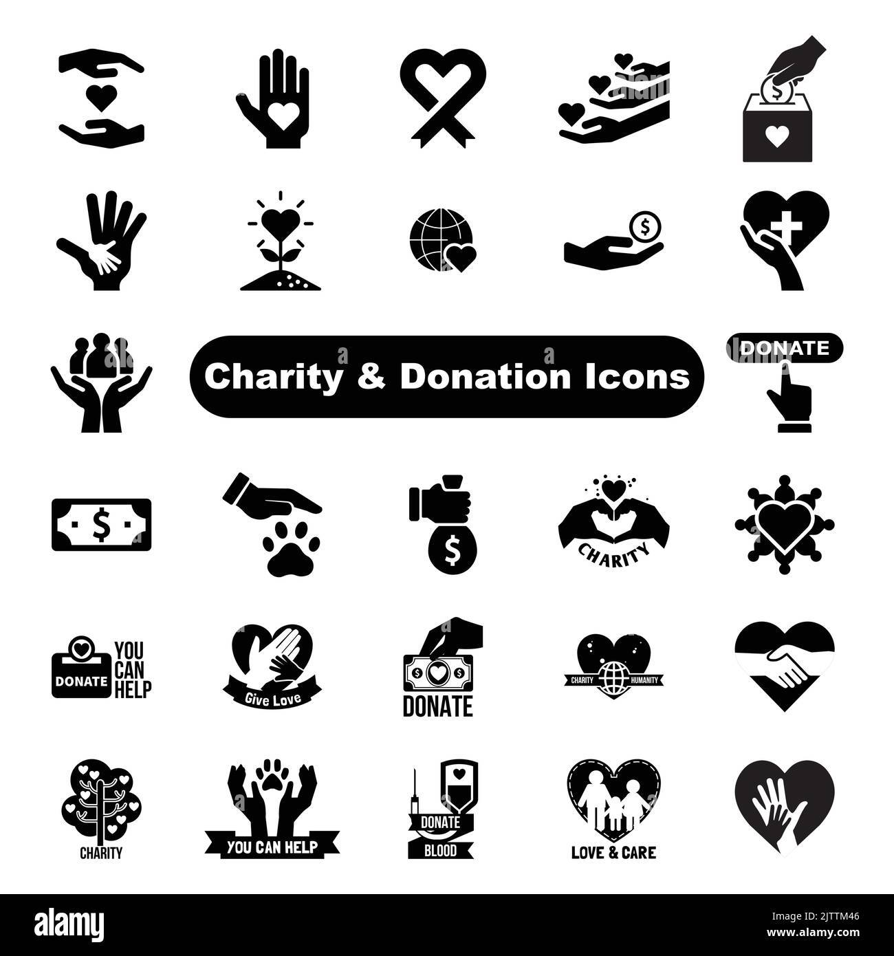 Charity and Donation vector icons collection - Set of icons for World ...