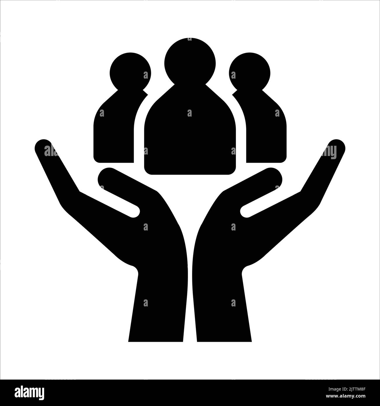 Hands caring people - community, love and care vector black icon ...