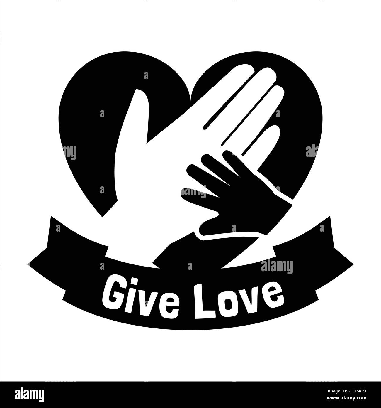 Hand in hand Heart logo - give love and care vector black icon, caring ...