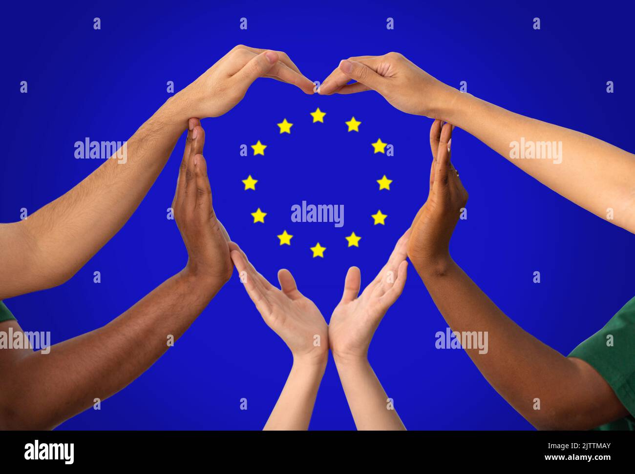 Group hands european union flag hi-res stock photography and images - Alamy