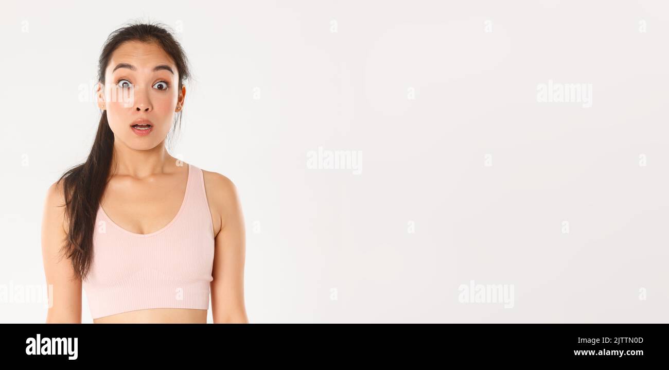 Sport, wellbeing and active lifestyle concept. Close-up of surprised ...