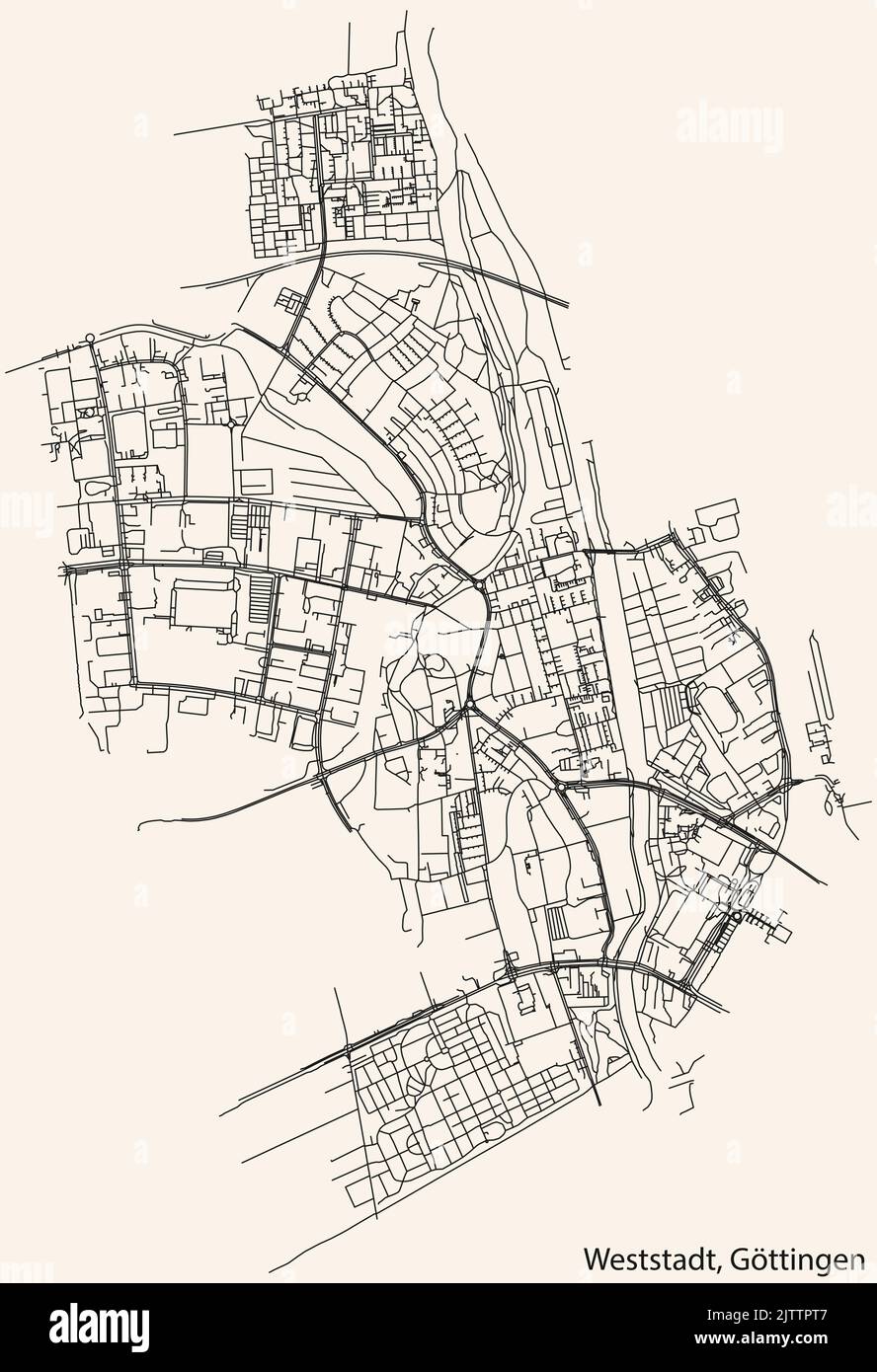 Street roads map of the WESTSTADT DISTRICT, GÖTTINGEN Stock Vector ...