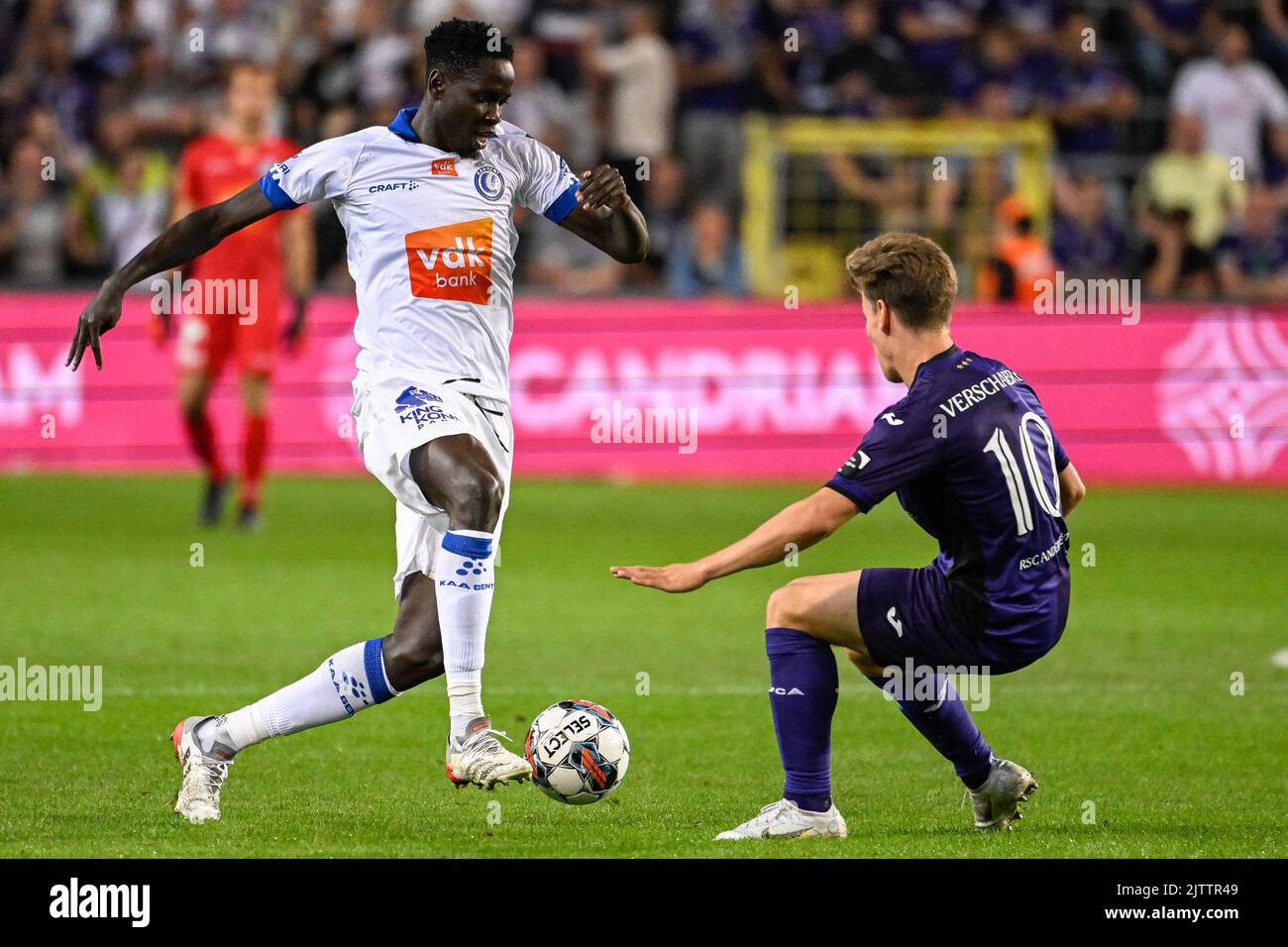Gent's Joseph Okumu and Anderlecht's Yari Verschaeren fight for the ...