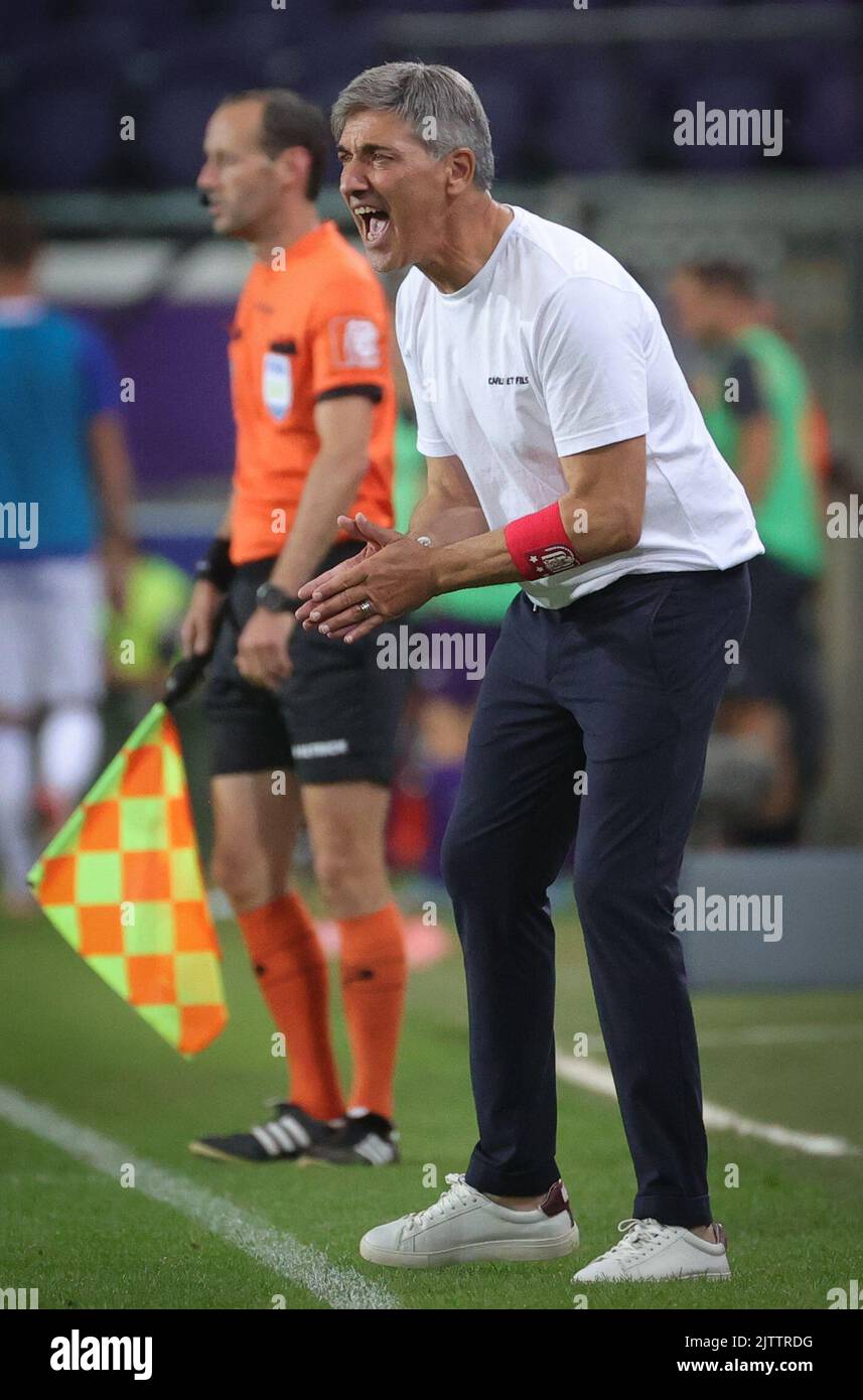 Anderlecht head coach Felice Mazzu gestures during a soccer match ...