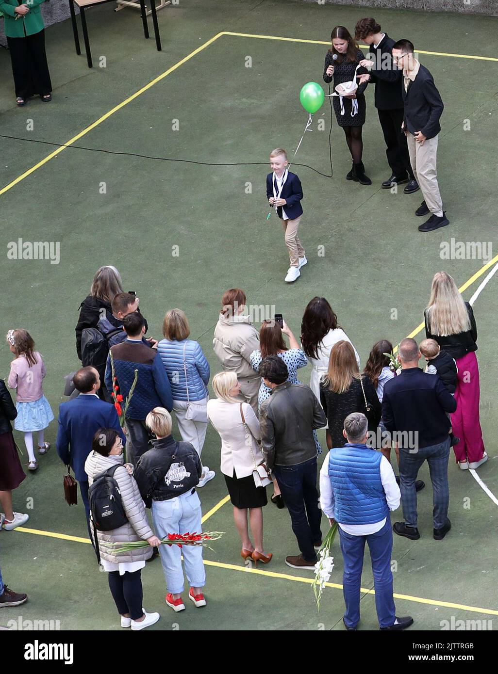 Vilnius, Lithuania. 1st Sep, 2022. A student attends an opening ...