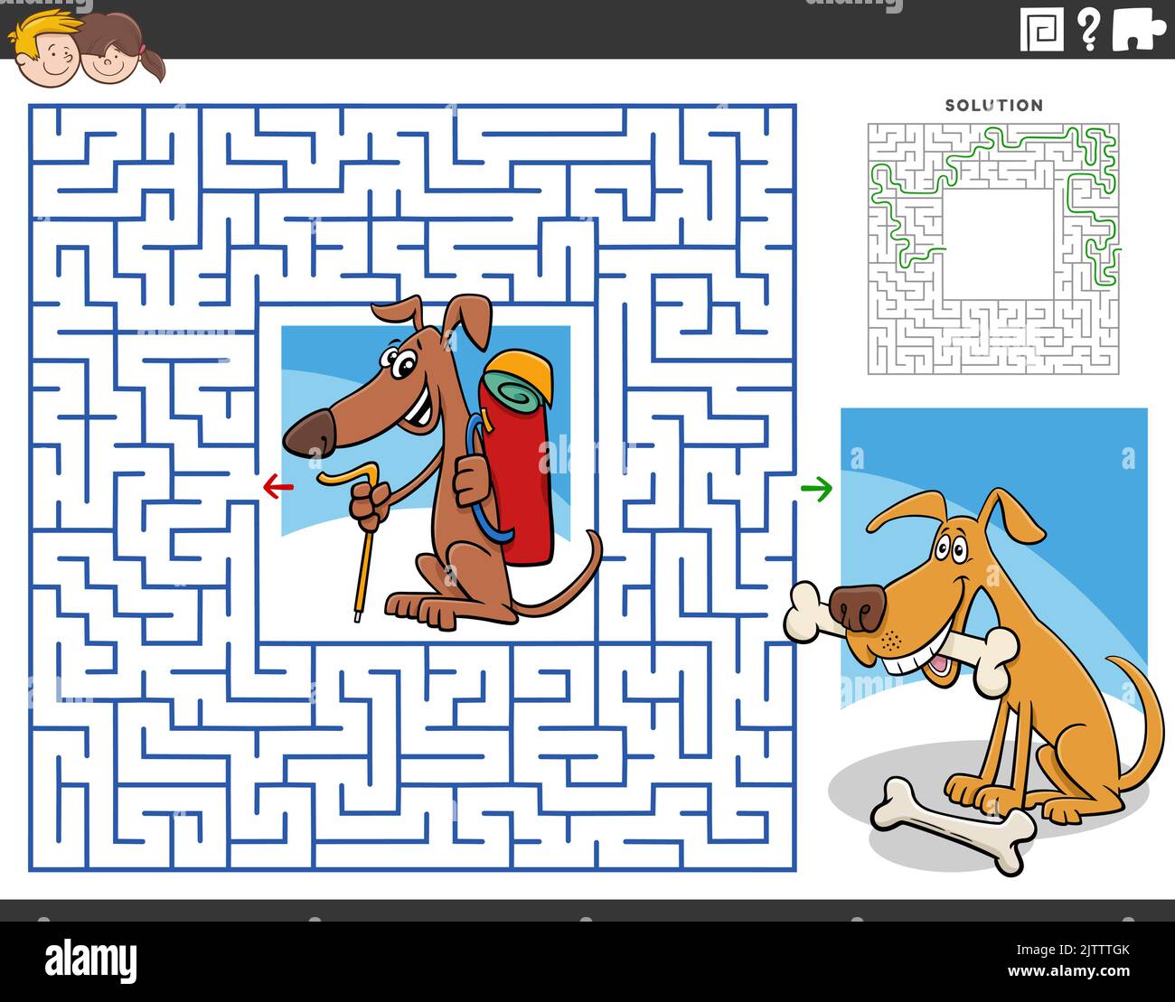 Cartoon illustration of educational maze puzzle game for children with ...