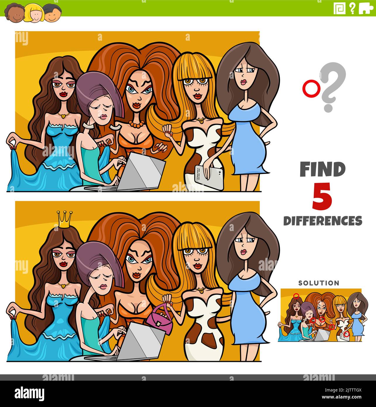 Cartoon illustration of finding the differences between pictures ...