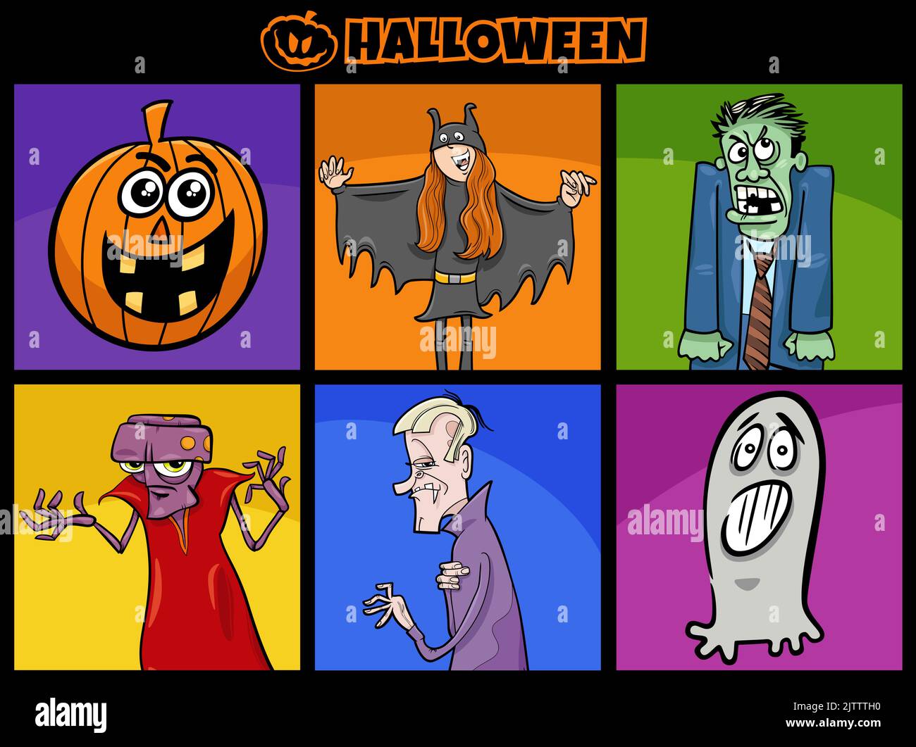 Cartoon illustration of comic Halloween scary characters set Stock ...