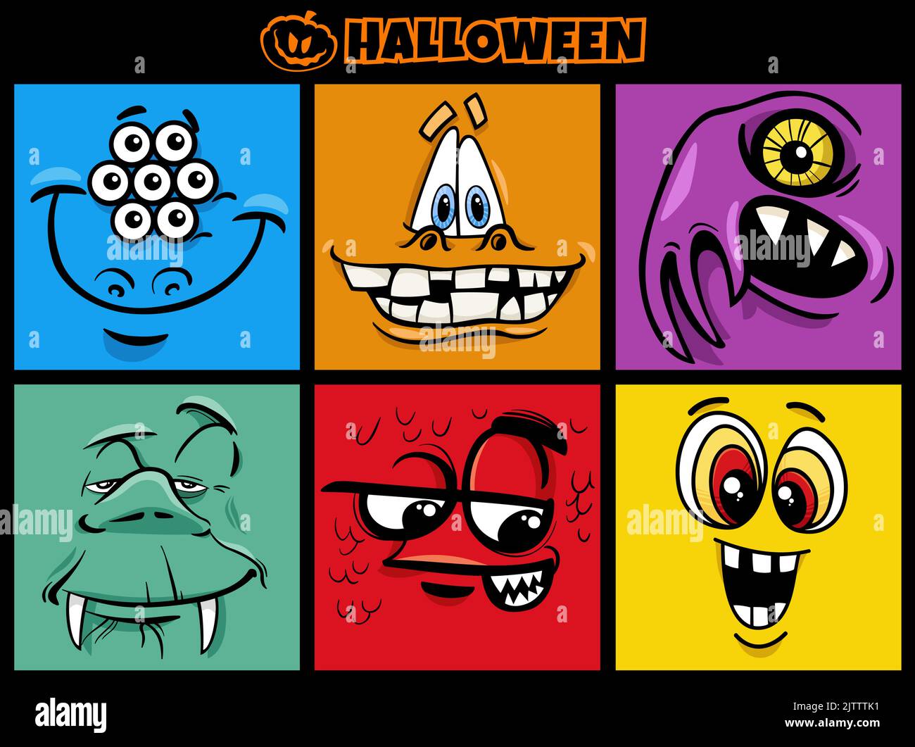 Cartoon illustration of Halloween spooky monsters characters set Stock ...