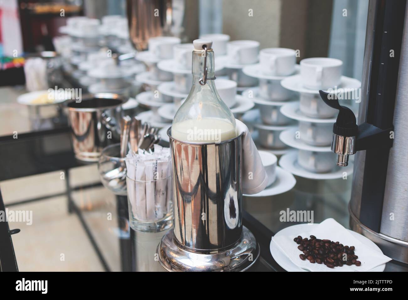 Set of coffee break lunch in the hotel restaurant during conference ...