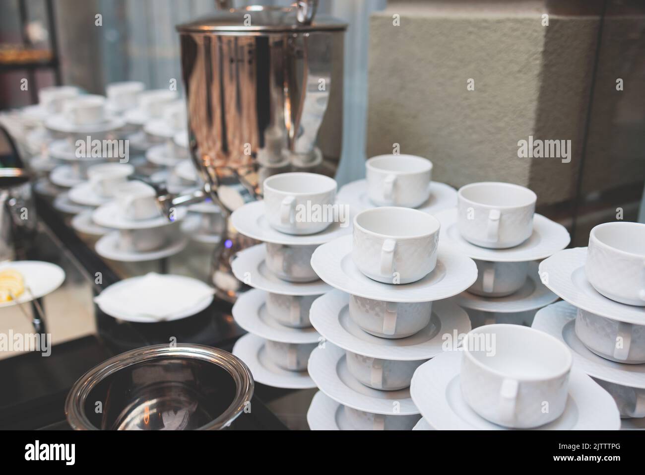 Set of coffee break lunch in the hotel restaurant during conference ...