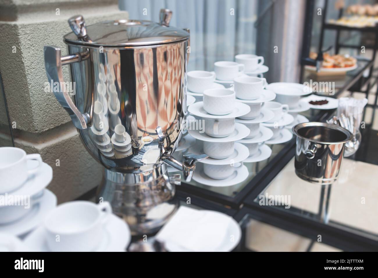 Set of coffee break lunch in the hotel restaurant during conference ...