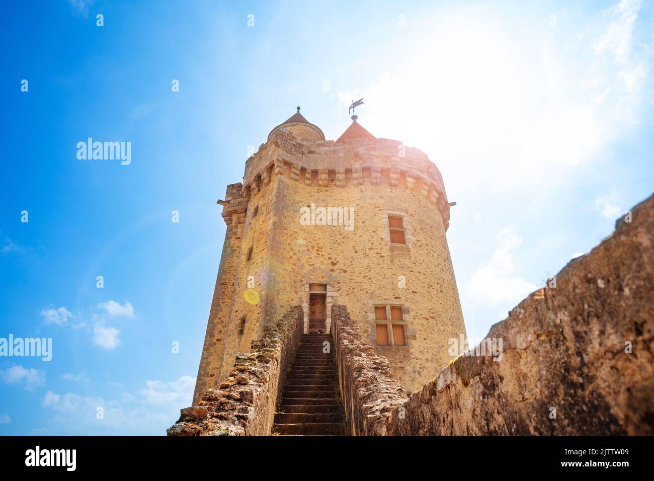 Low angle of staircase to medieval Blandy castle tower Stock Photo - Alamy